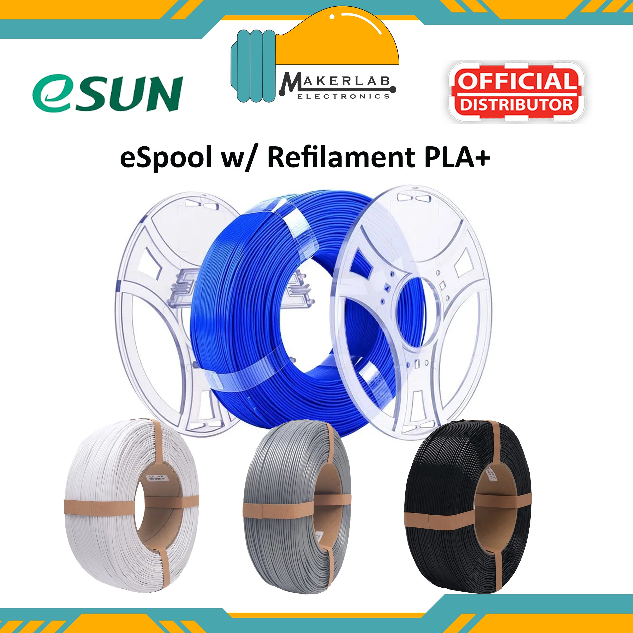 eSUN PLA+ PLA PLUS eSpool Filament Refill 1KG 1.75mm with Spool for 3D – Makerlab Electronics