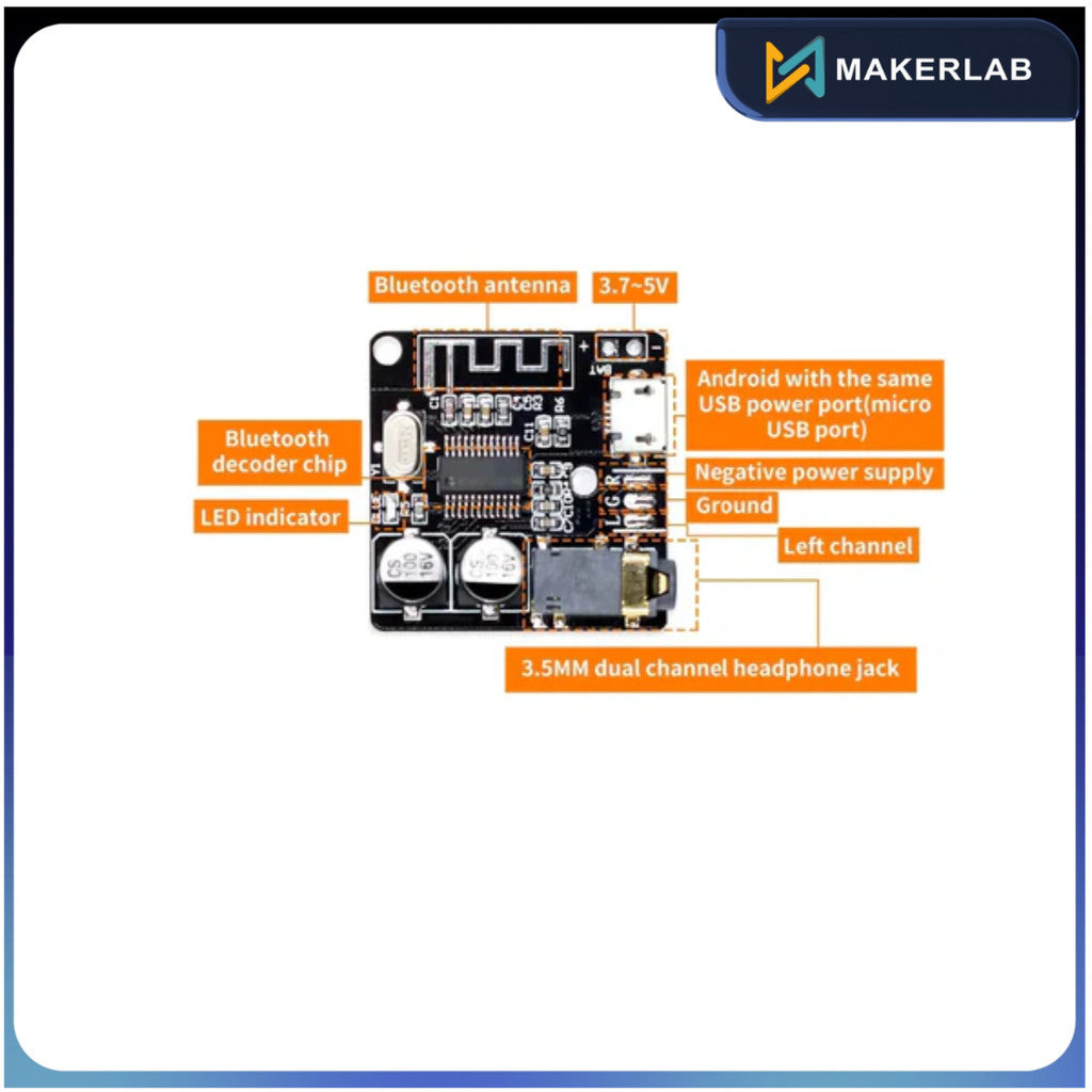Bluetooth 5.0 audio receiver board MP3 VHM-314 – Makerlab Electronics