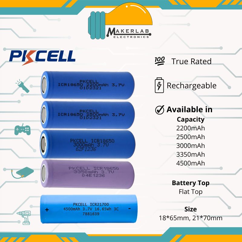 PKCell Lithium-ion 18650 21700 Battery 3.7V - TRUE RATED 18650 2200mAh ...