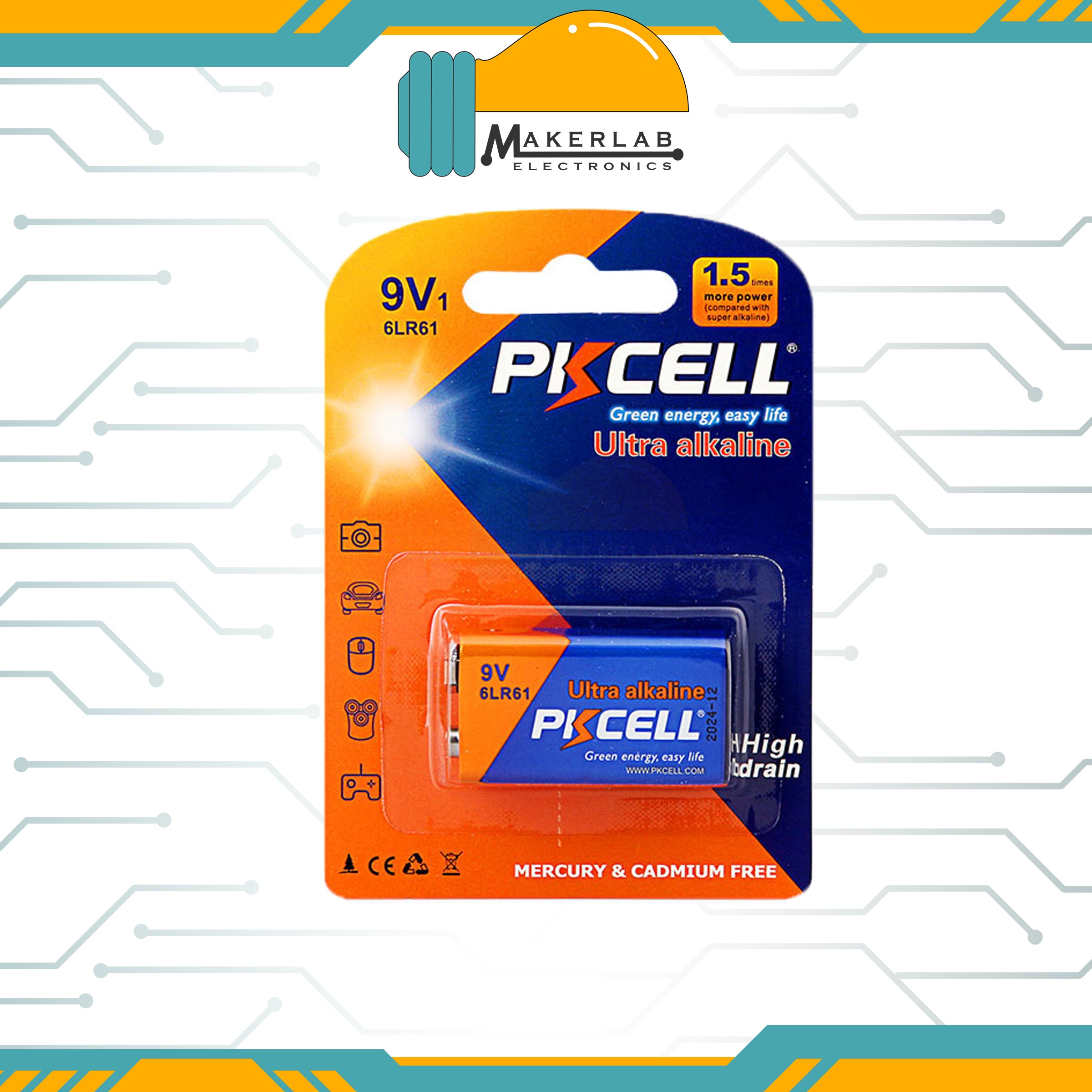 PKCell (6LR61) 9V Battery Ultra Alkaline Battery – Makerlab Electronics