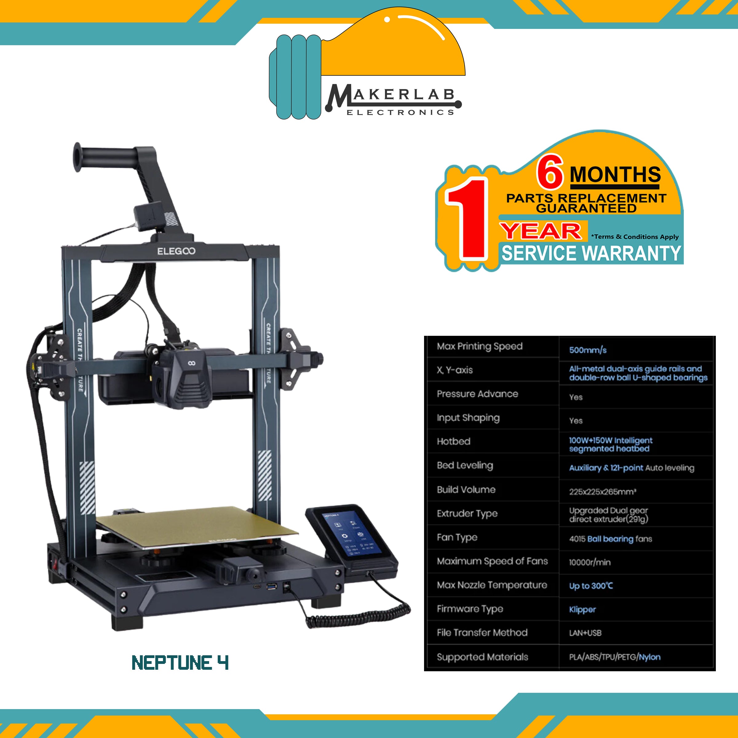 ELEGOO Neptune 4 | Neptune 4 Pro | High-Speed Fast FDM 3D Printer – Makerlab Electronics