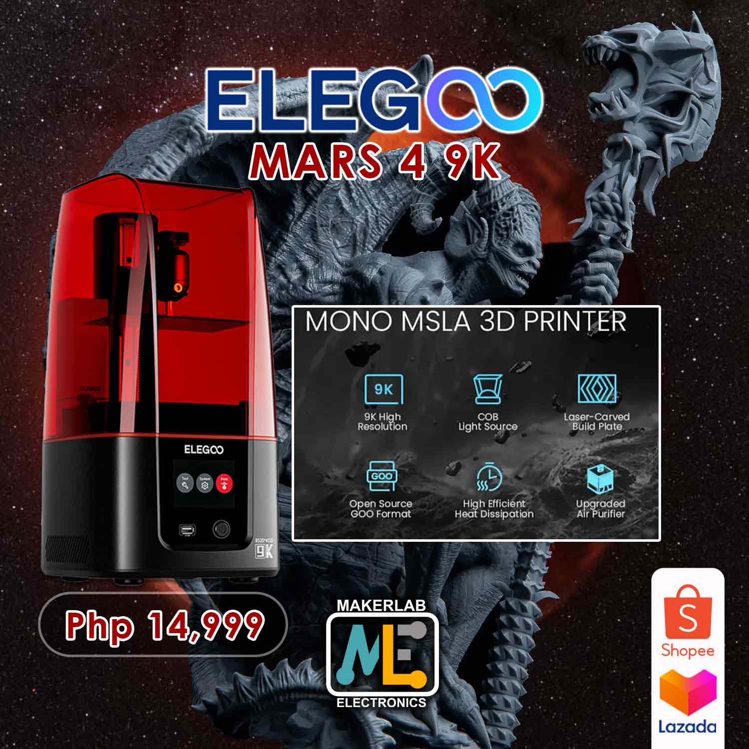 ELEGOO Mars 4 7-Inch 9K Mono LCD | Mars 4 ULTRA 7-inch 9K mono LCD 3D – Makerlab Electronics