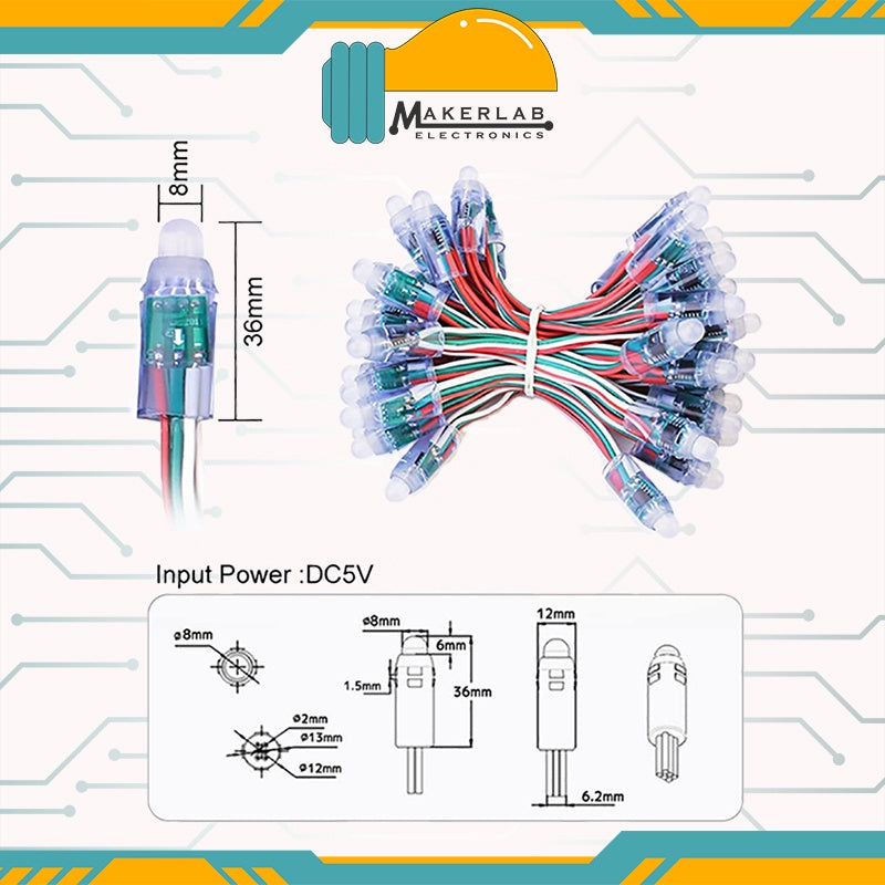 WS2811 LED String 12mm 5V-50 Pixel | 21Keys RF Remote Controller - WS2 – Makerlab Electronics